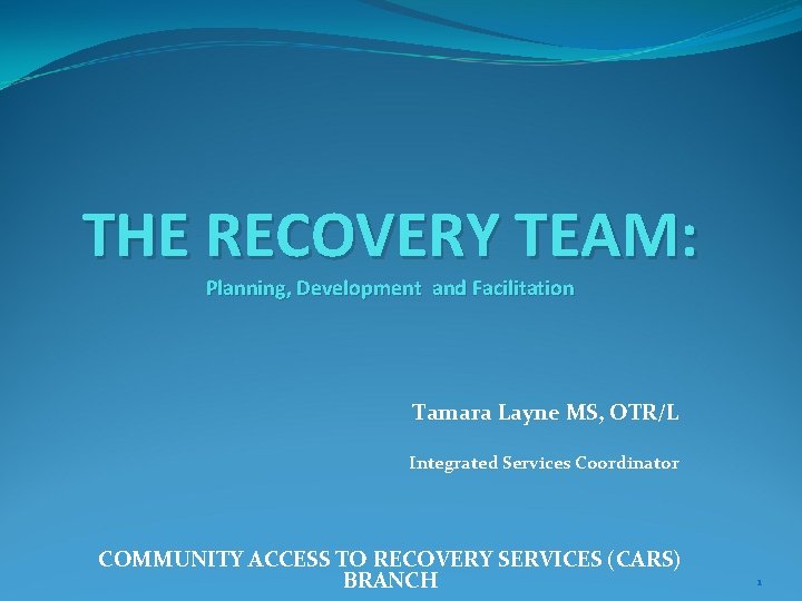THE RECOVERY TEAM Planning Development and Facilitation Tamara