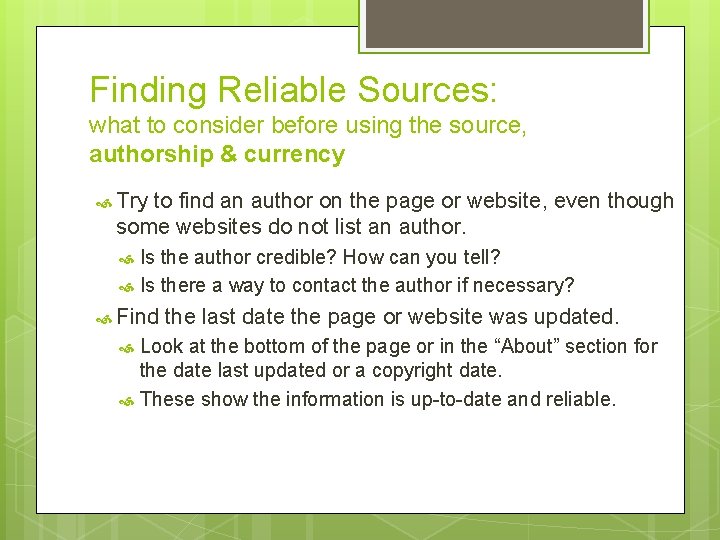 FINDING RELIABL E SOURCE S November 14 2012