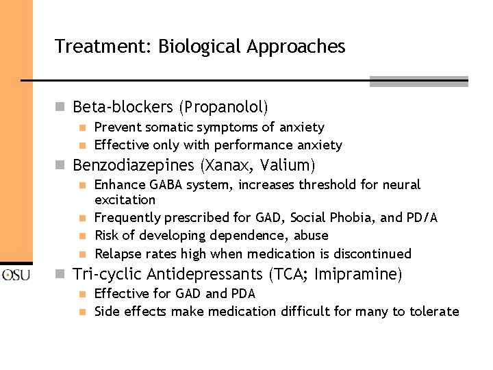 Anxiety Disorders Treatment Chapter 4 Treatment Biological Approaches