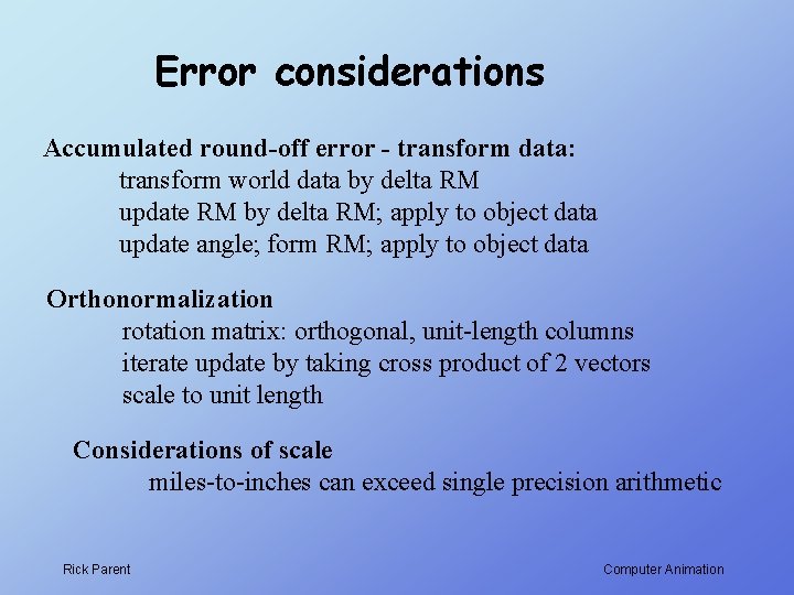 Computer Animation Algorithms and Techniques Technical Background Display