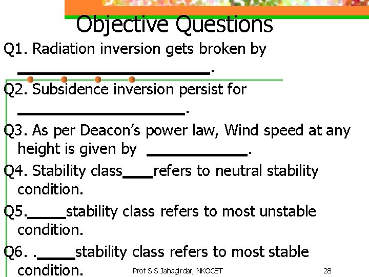 Types of inversions and wind velocity profile Air