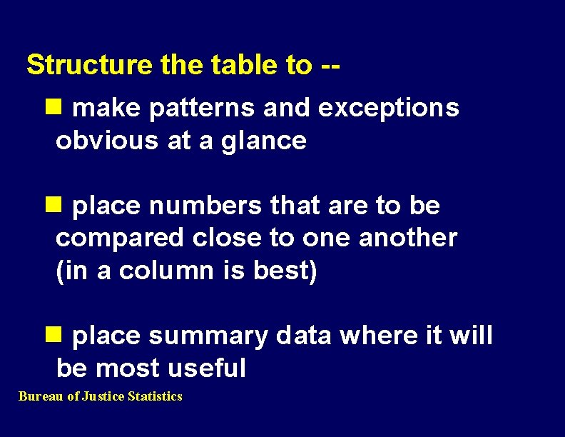 Data presentation A guide to good tables Bureau
