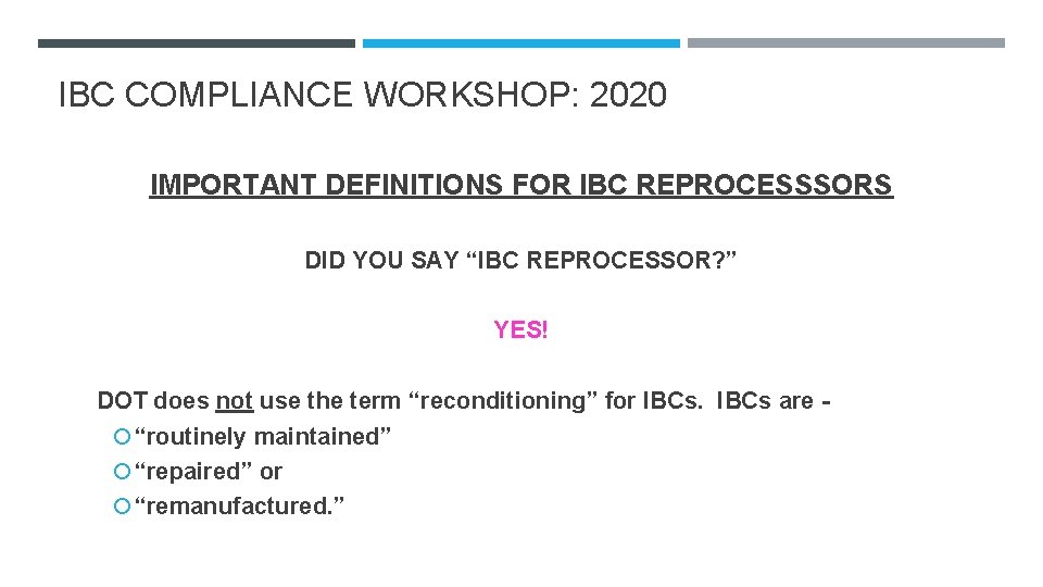 RIPA IBC COMPLIANCE WORKSHOP 2020 AN INTRODUCTION TO
