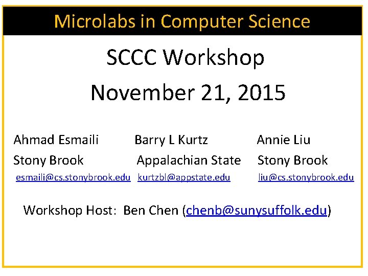 Microlabs in Computer Science SCCC Workshop November 21