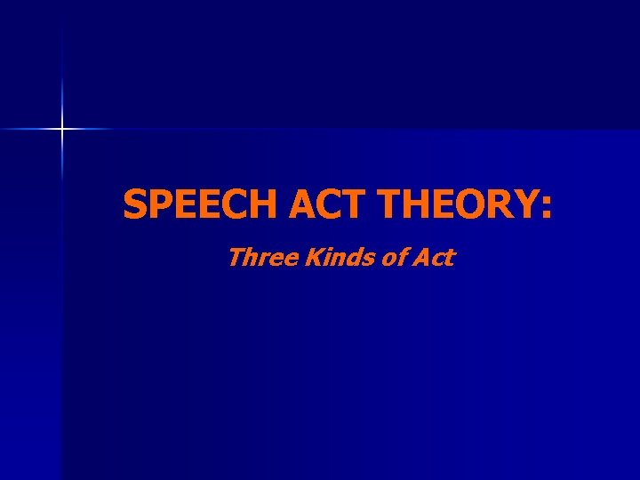 SPEECH ACT THEORY Three Kinds of Act Introductory