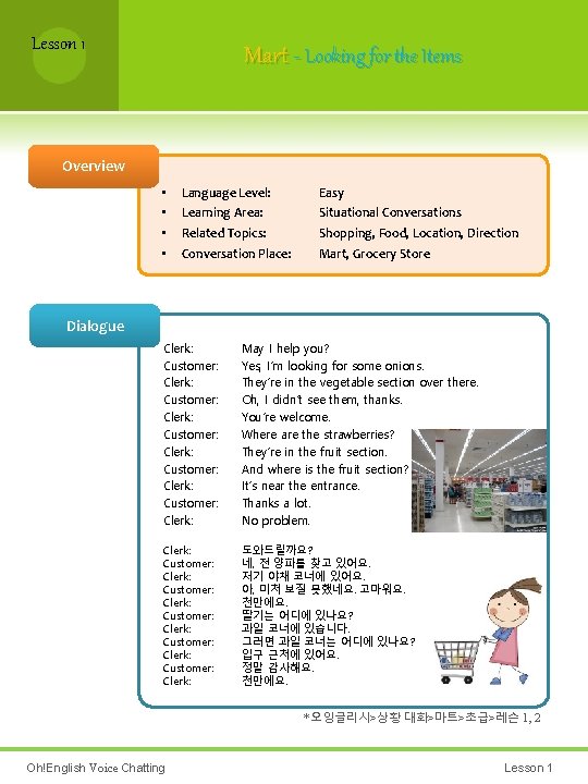 Lesson 1 Mart Looking for the Items Overview