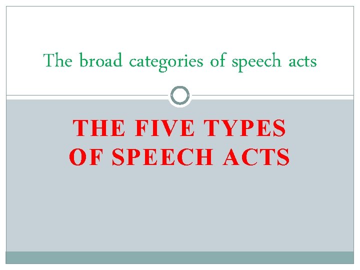 The broad categories of speech acts THE FIVE