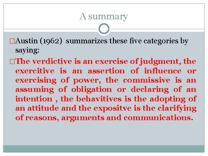The broad categories of speech acts THE FIVE