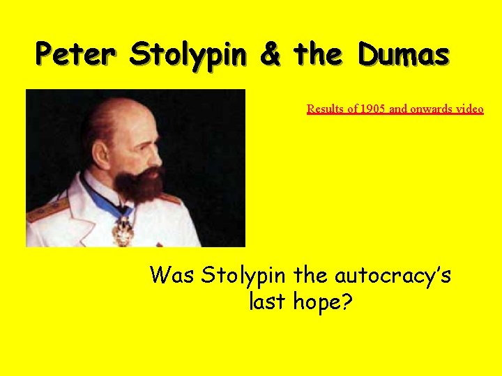 Peter Stolypin the Dumas Results of 1905 and