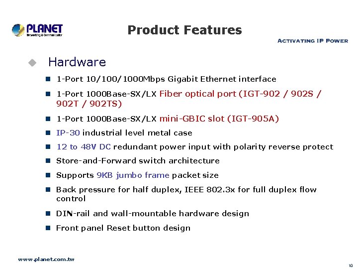 101000 BaseT to 1000 BaseSXLX Industrial Managed Gigabit