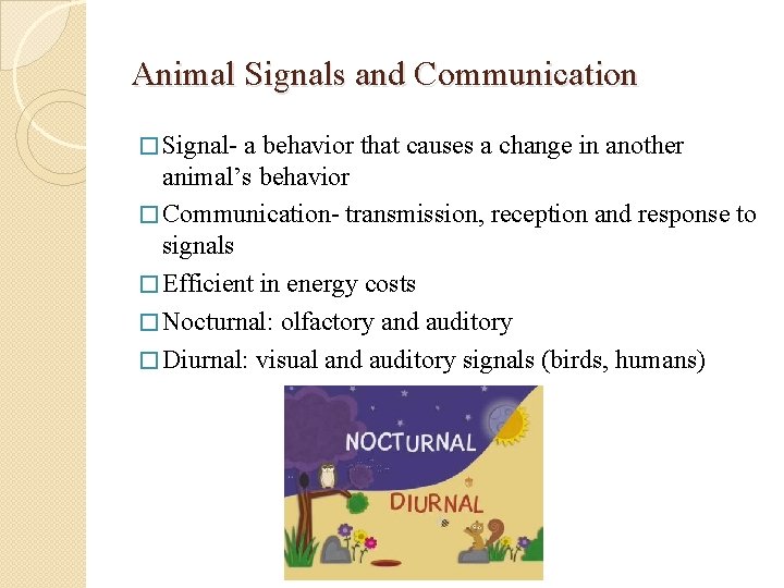 Animal Signals and Communication Signal a behavior that