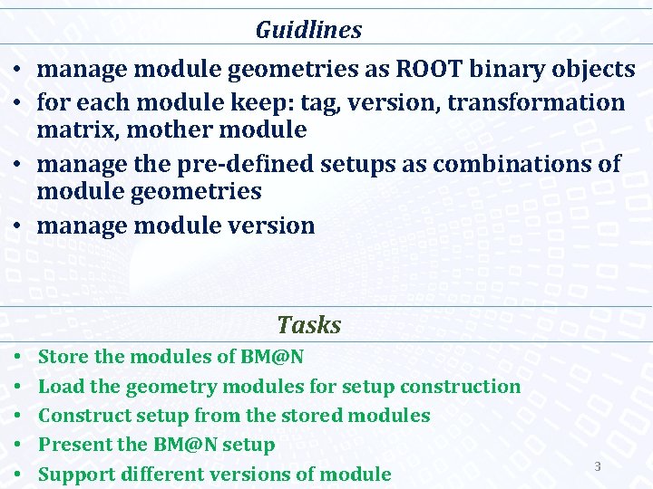 Development of a geometry database for the BMN
