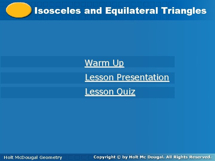 Isosceles Triangles Isoscelesand Equilateral Triangles Warm Up Lesson