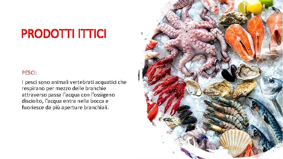 PRODOTTI ITTICI PESCI I pesci sono animali vertebrati