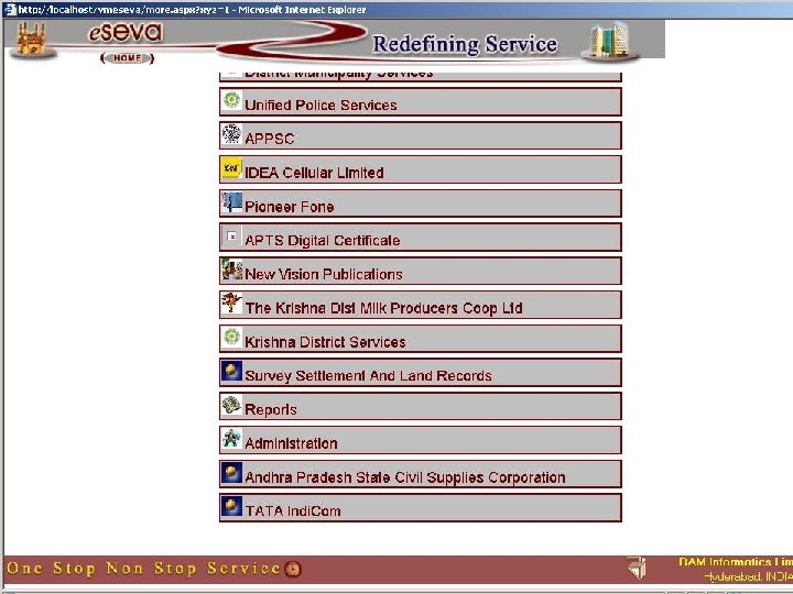 Eseva Manual TABLE OF CONTENTS Andhra Pradesh State