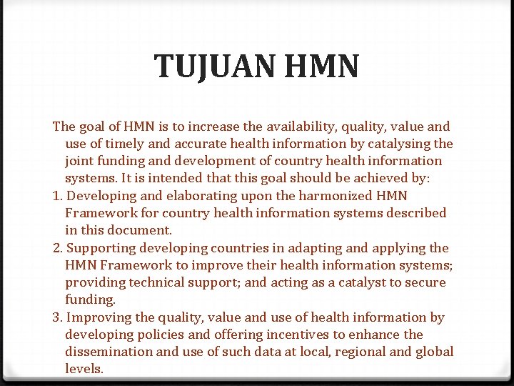 SISTEM INFORMASI KESEHATAN MENU Pengertian Health Metrics Network