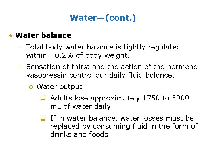 Water and MineralsChapter 6 Metabolismno readings Energy BalanceChapter