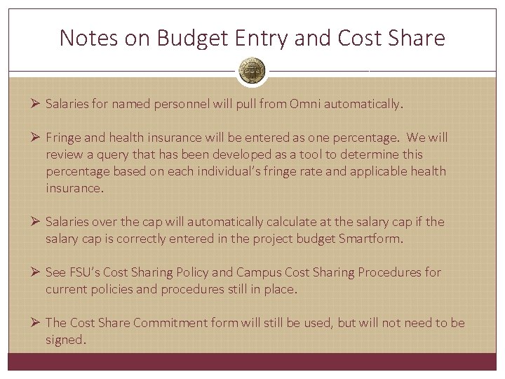 Budget Entry and Cost Share Training Overview Quick