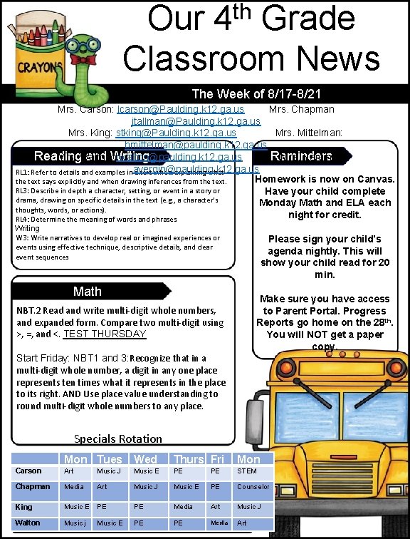 th 4 Our Grade Classroom News The Week
