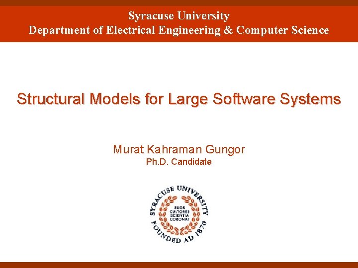 Syracuse University Department of Electrical Engineering Computer Science
