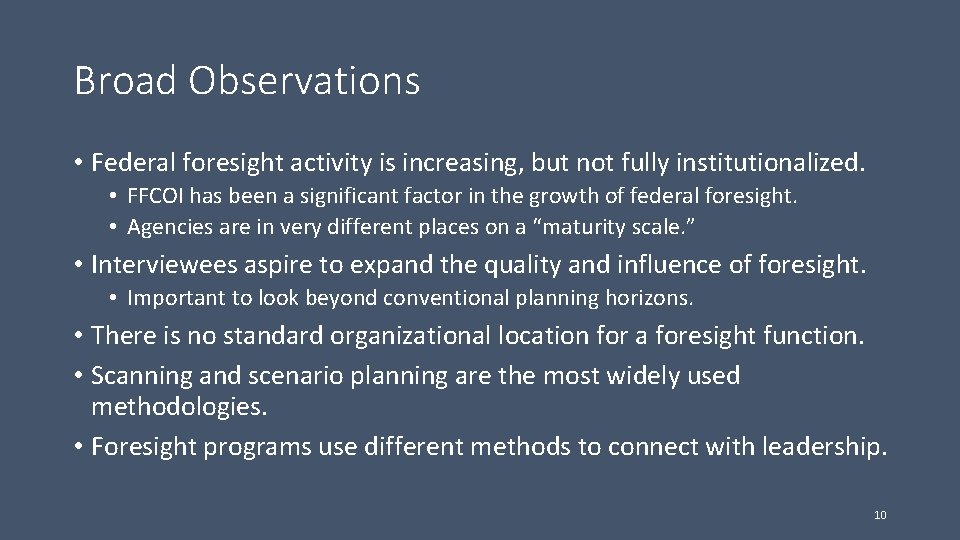 Strategic Foresight in the Federal Government An Agenda
