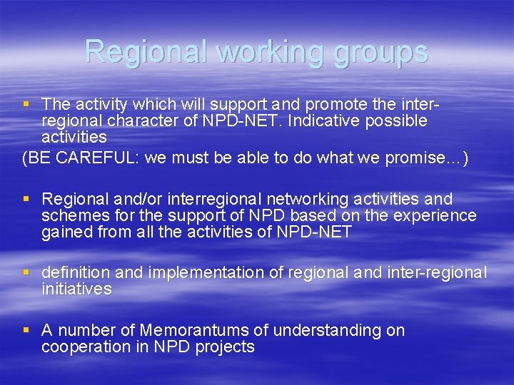 Individual Project NPDNET Component 2 Establishment and support