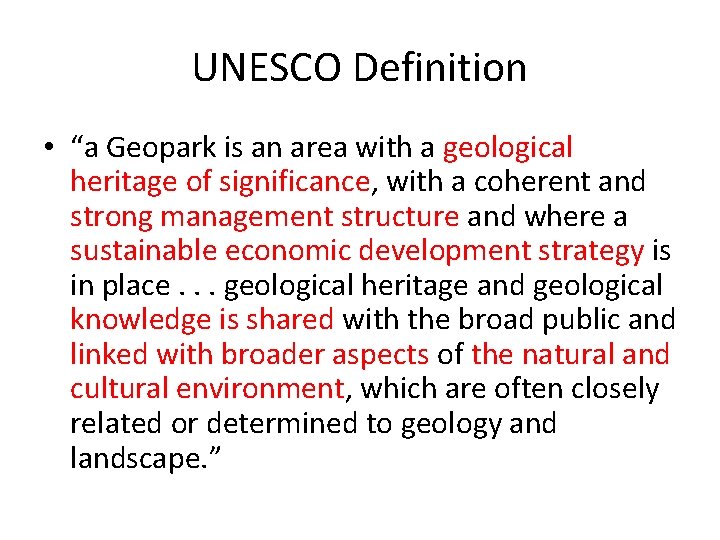 GEOTOURISM AND GEOPARKS Alan Briggs Lecturer Tourism Ph