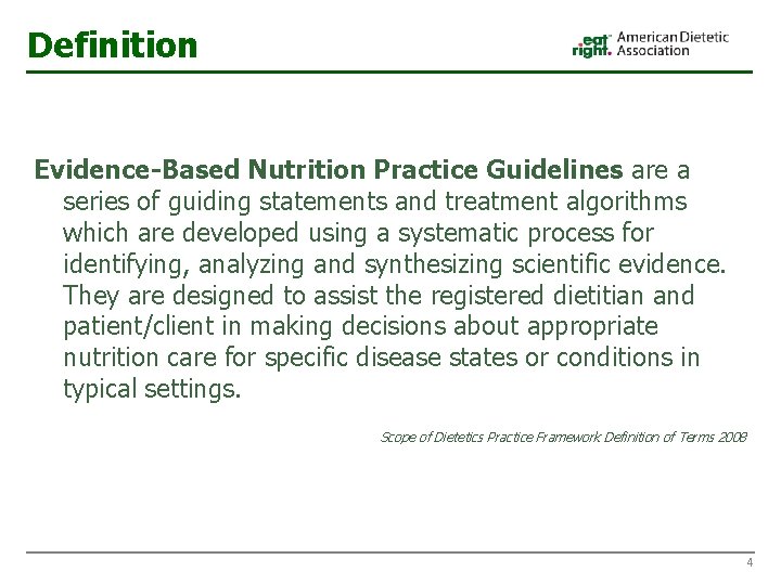ADAS EVIDENCEBASED NUTRITION PRACTICE GUIDELINES TOOLKITS Kari Kren