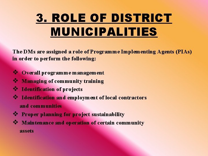 DEPARTMENT OF PUBLIC WORKS PRESENTATION TO THE PORTFOLIO