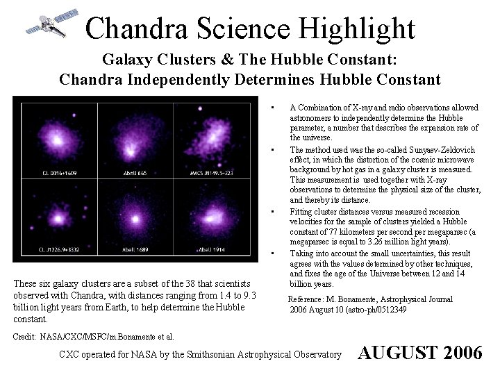Chandra Science Highlight Galaxy Clusters The Hubble Constant