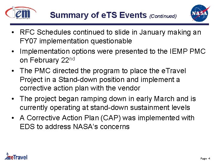 NASA Travel Management Status Jean Brantley Agenda Summary