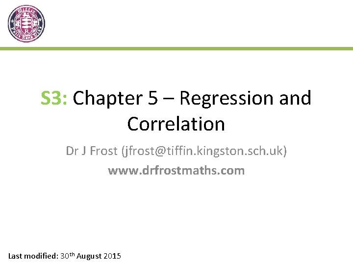 S 3 Chapter 5 Regression and Correlation Dr