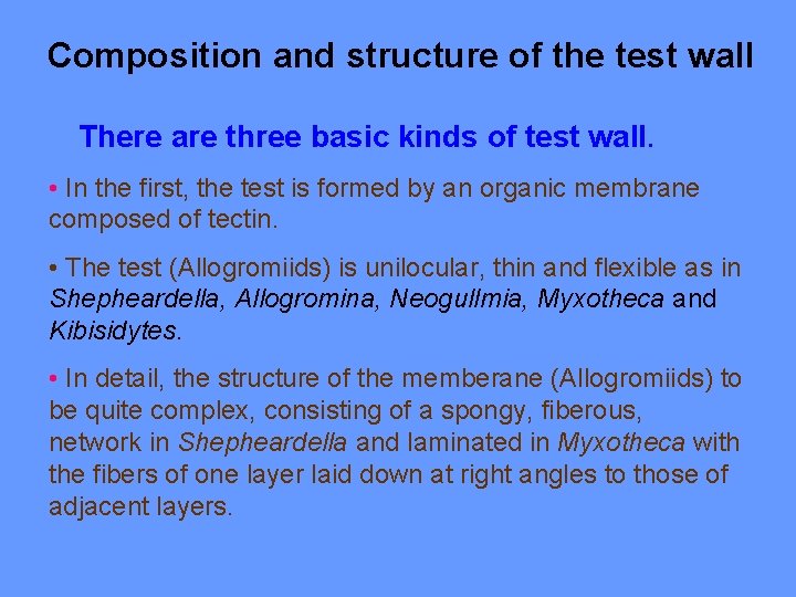 Lecture 4 Test morphology and wall composition Composition
