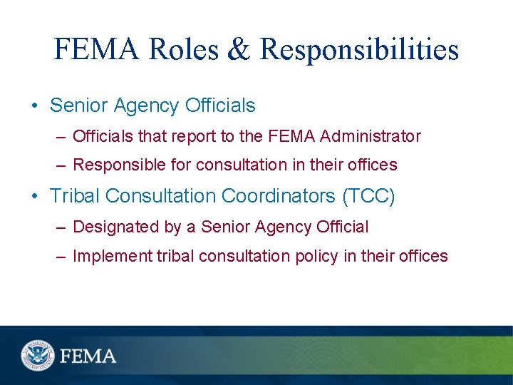 FEMA Tribal Consultation Policy FEMAs Mission To support