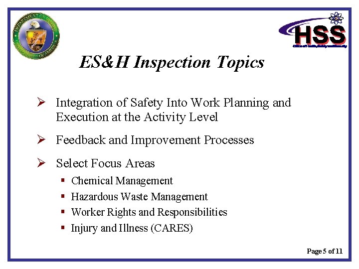 ESH Inspection at LBNL Scoping Visit December 3