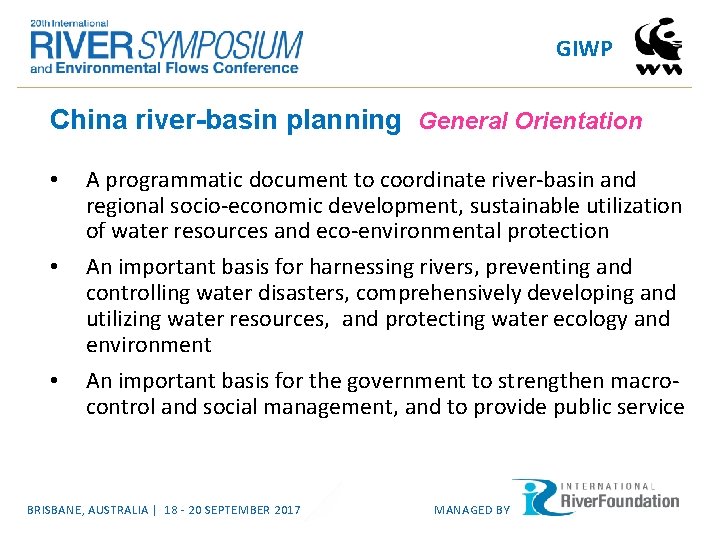 GIWP New approaches to river basin management for