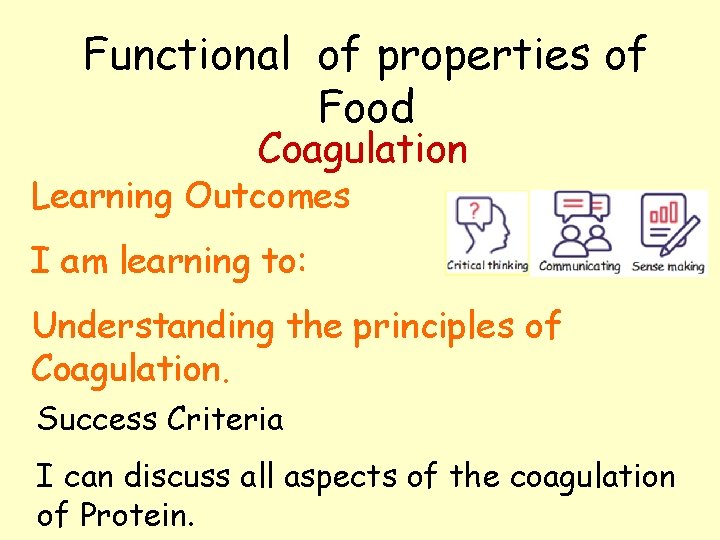 Functional of properties of Food Coagulation Learning Outcomes