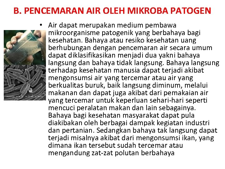 Pencemaran air yang disebabkan oleh mikroorganisme POKOK BAHASAN