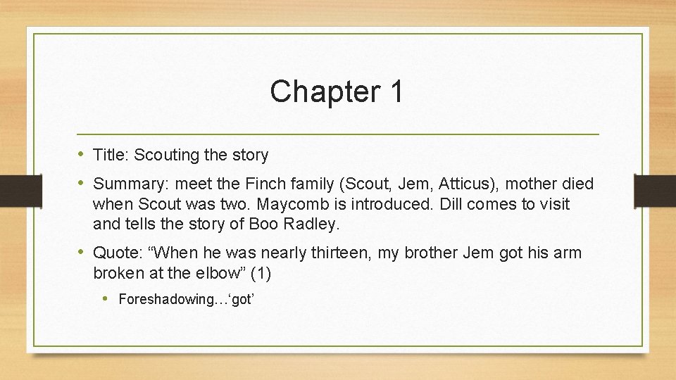 Chapter 1 Title Scouting the story Summary meet