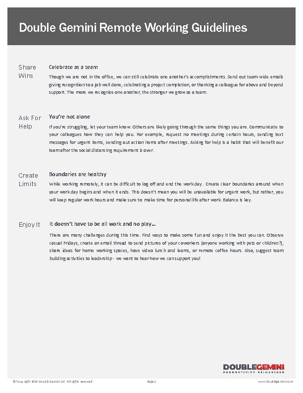 Double Gemini Remote Working Guidelines Maintaining Our Community