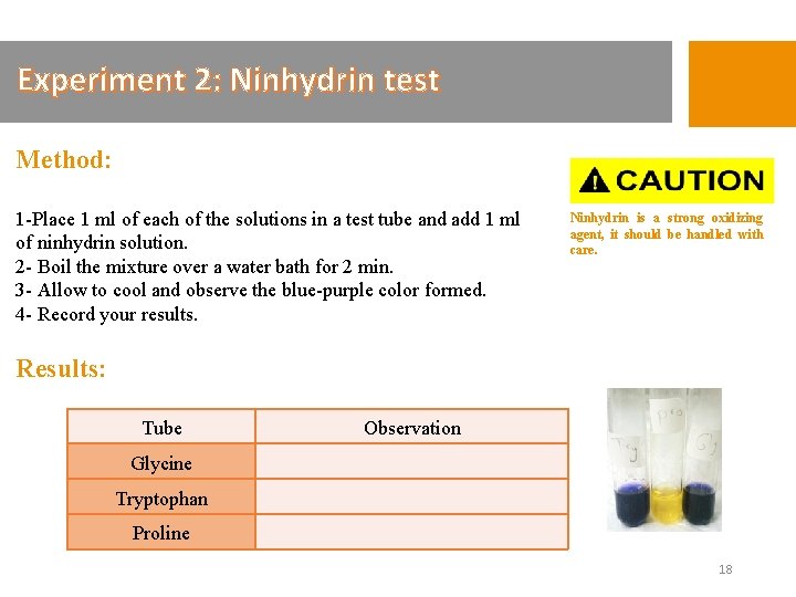 Qualitative tests of Amino Acids BCH 302 Practical