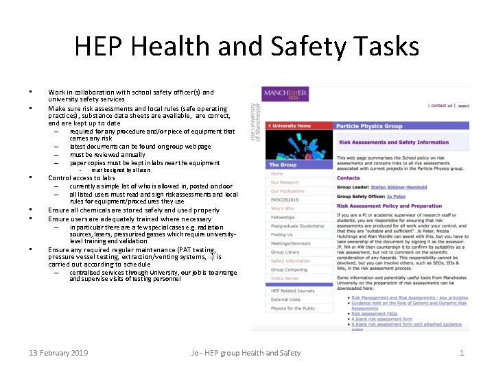 HEP Health and Safety Tasks Work in collaboration