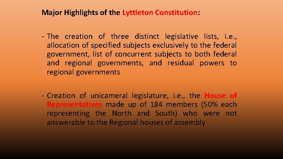 The Lyttleton Constitution 1954 The new constitution that