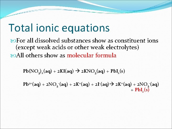 Chapter 7 Reactions in solution Describing Reactions in