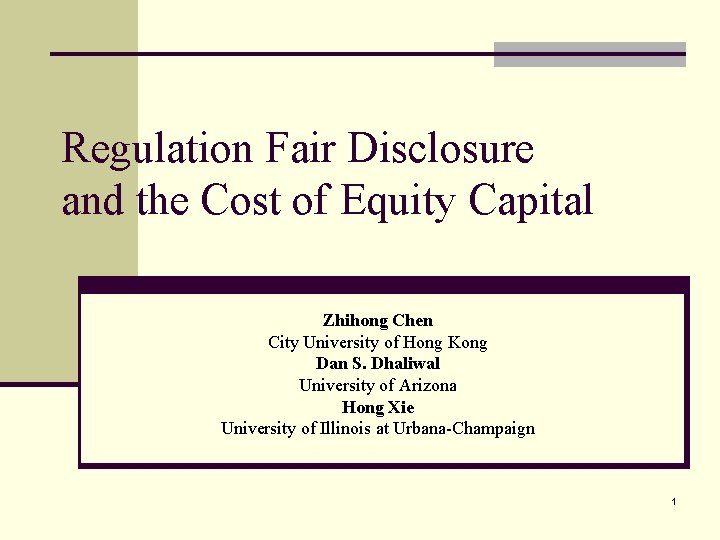 Regulation Fair Disclosure and the Cost of Equity