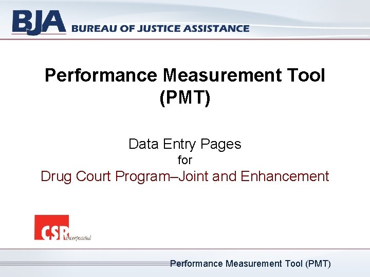 Performance Measurement Tool PMT Data Entry Pages for