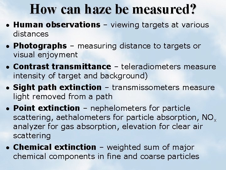 Effects of Pollution on Visibility and the Earths