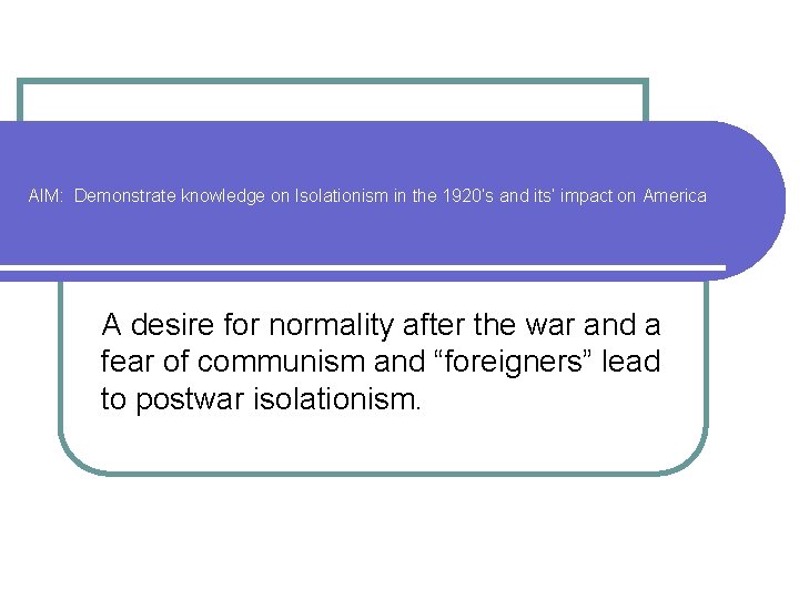 AIM Demonstrate knowledge on Isolationism in the 1920s