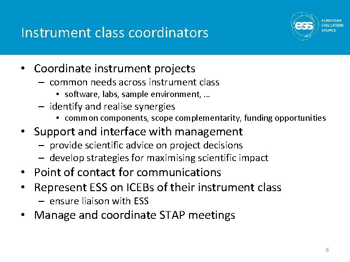 Interfacing instrument teams with ESS and STAPs ICB