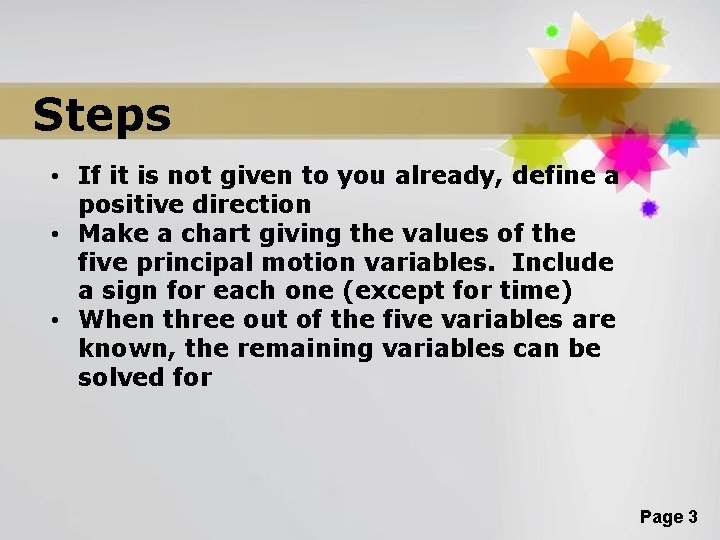 Algebraic Analysis of Motion Page 1 Five principal